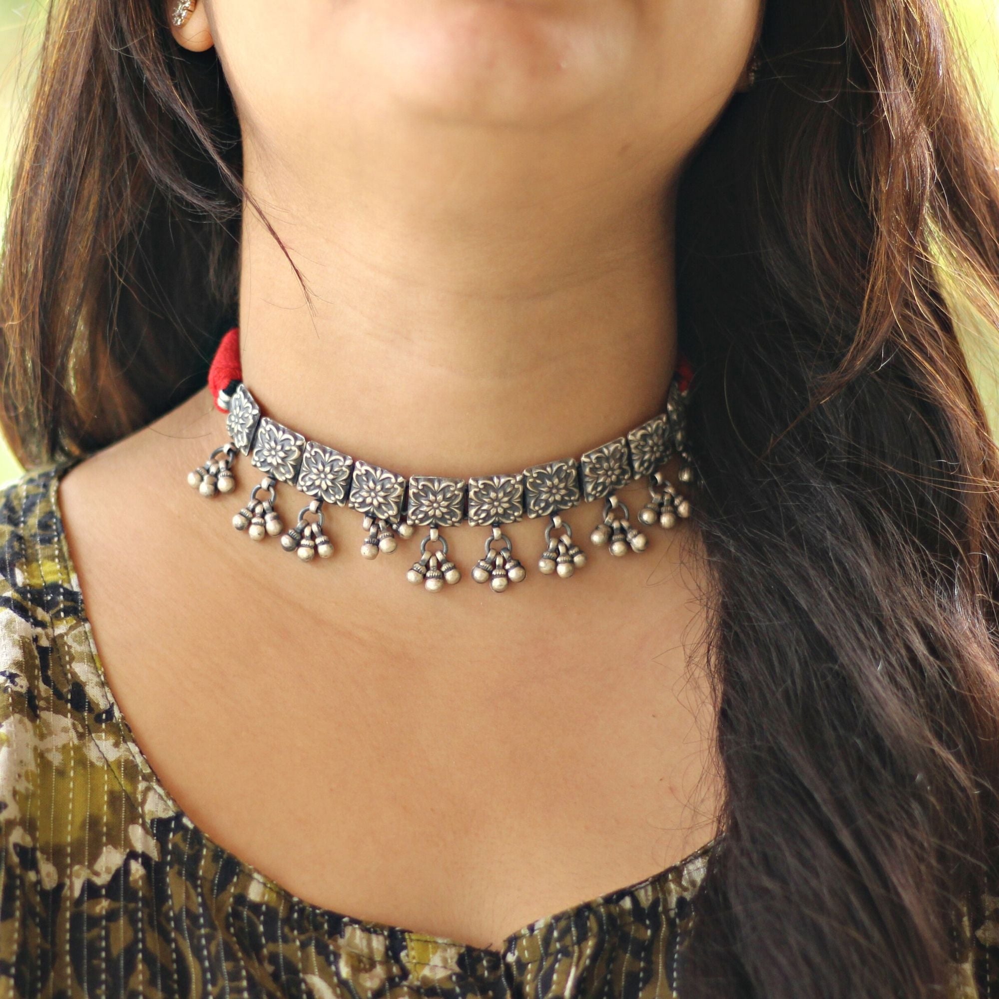 Pure Silver Antique Flower Chokar – Joharcart