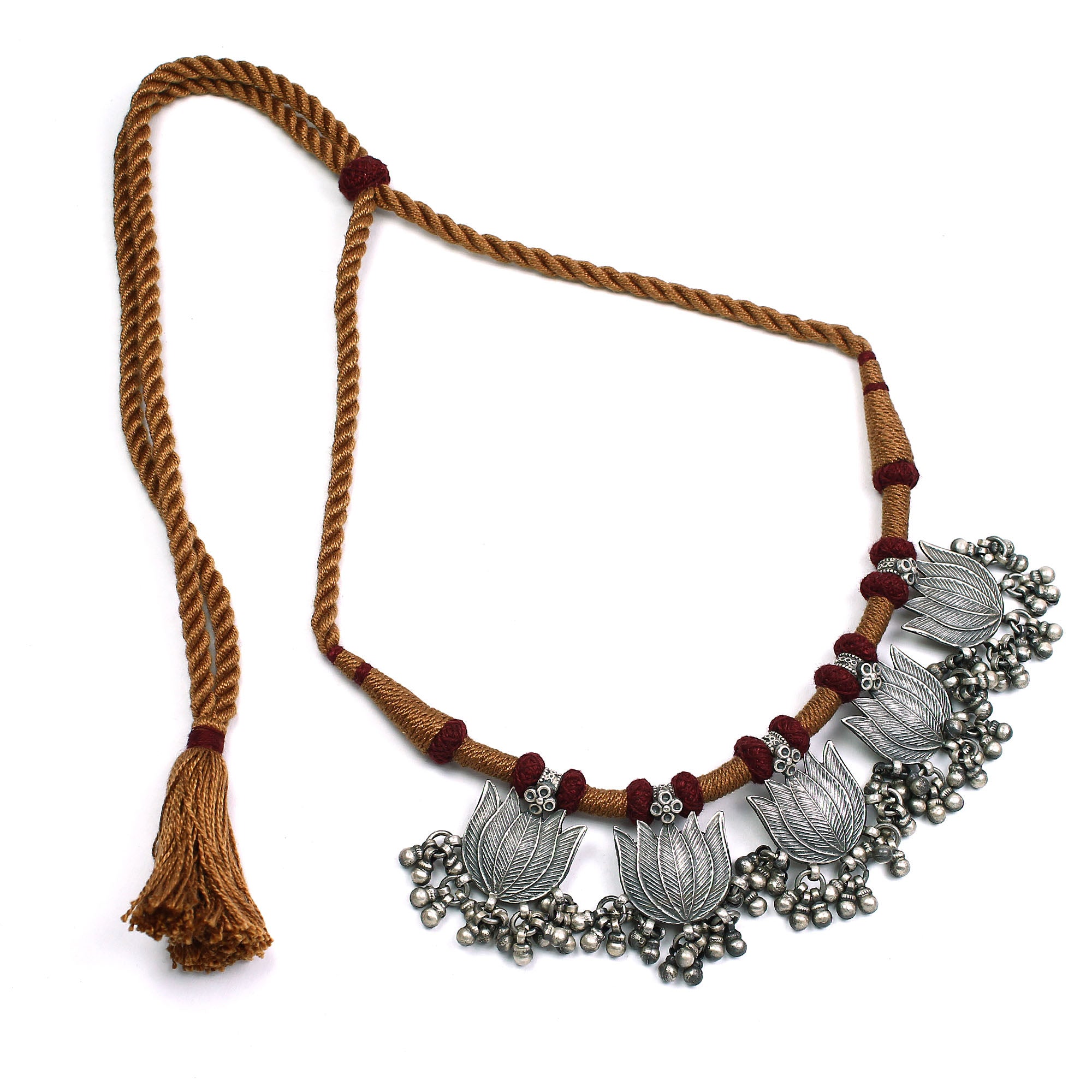 Pure Silver Antique Finished Lotus Motif Choker Necklace – Joharcart