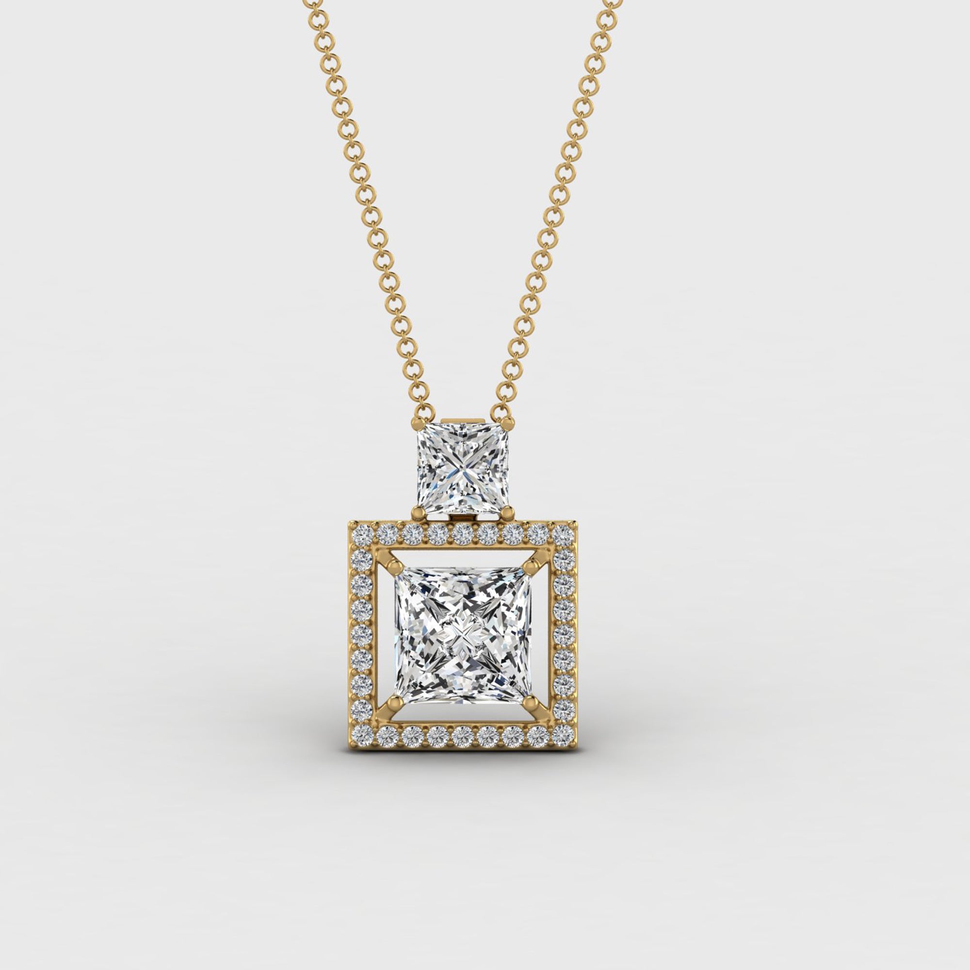 925 Sterling Silver Twins Solitaire Zircon Square Shape Pendant With C ...